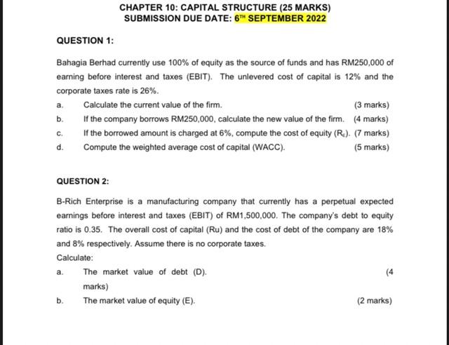 Solved CHAPTER 10: CAPITAL STRUCTURE (25 MARKS) SUBMISSION | Chegg.com