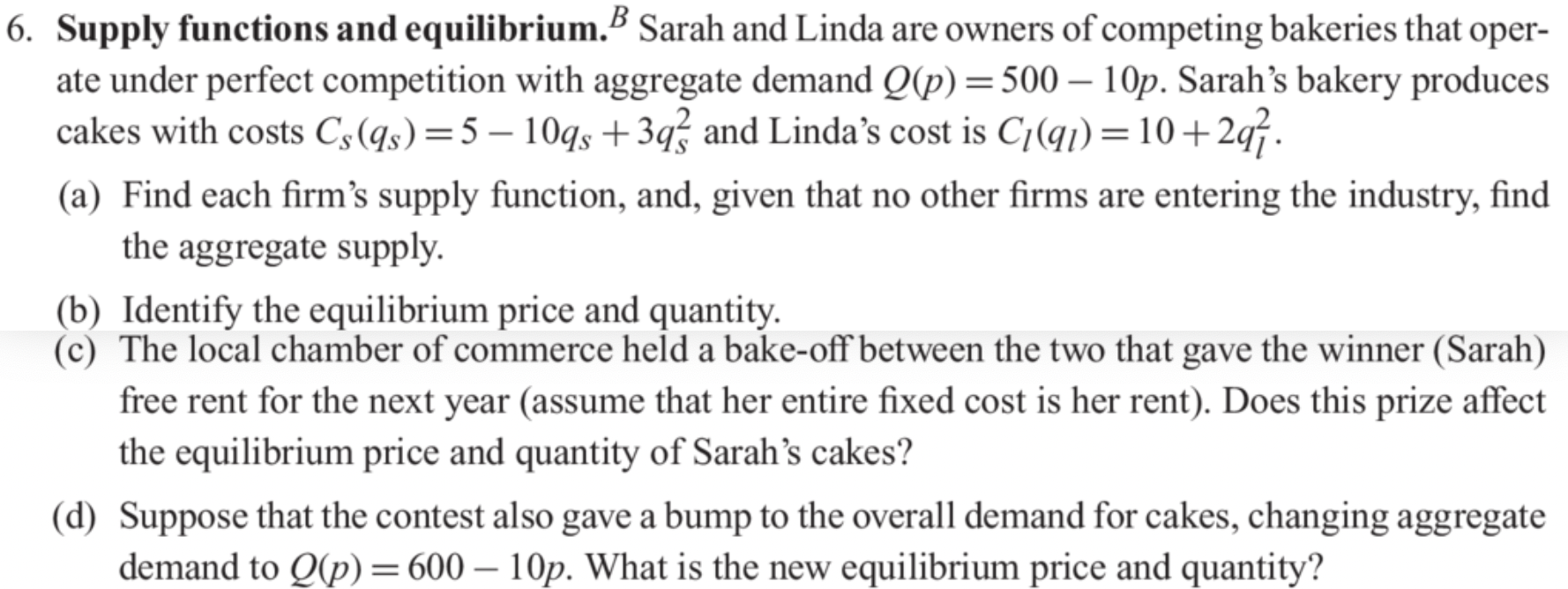 Solved 6. Supply functions and equilibrium.B Sarah and Linda | Chegg.com