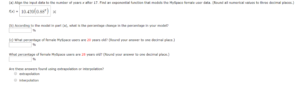 Solved The data in the table gives the percentage of MySpace | Chegg.com
