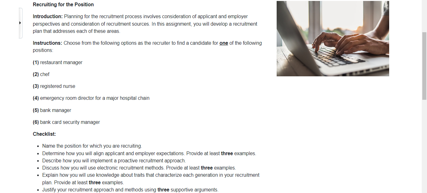 Solved Recruiting for the Position Introduction: Planning | Chegg.com
