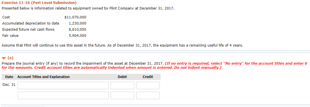 Solved Exercise 11-16 (Part Level Submission) Presented | Chegg.com