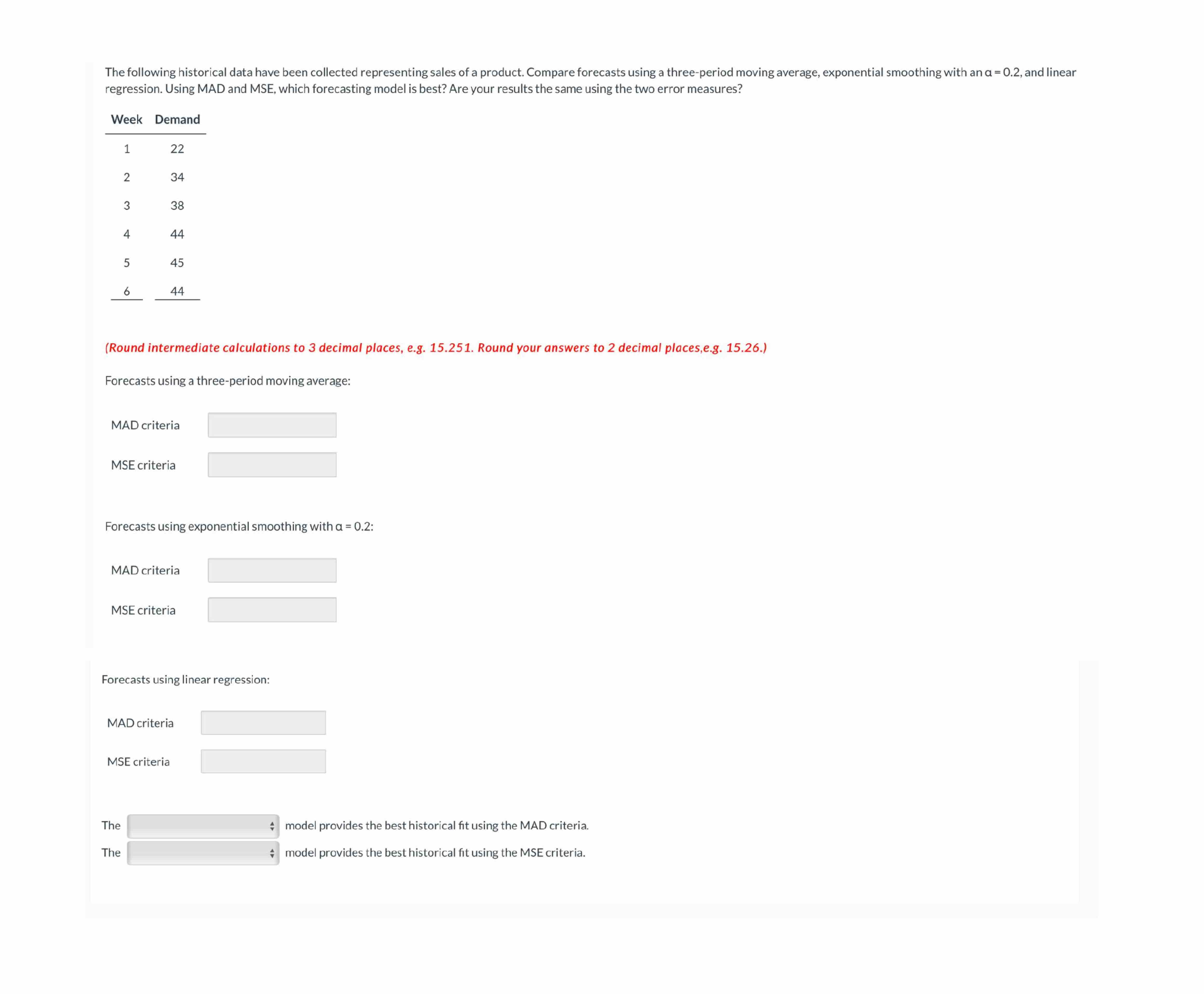 Solved The following historical data have been collected | Chegg.com