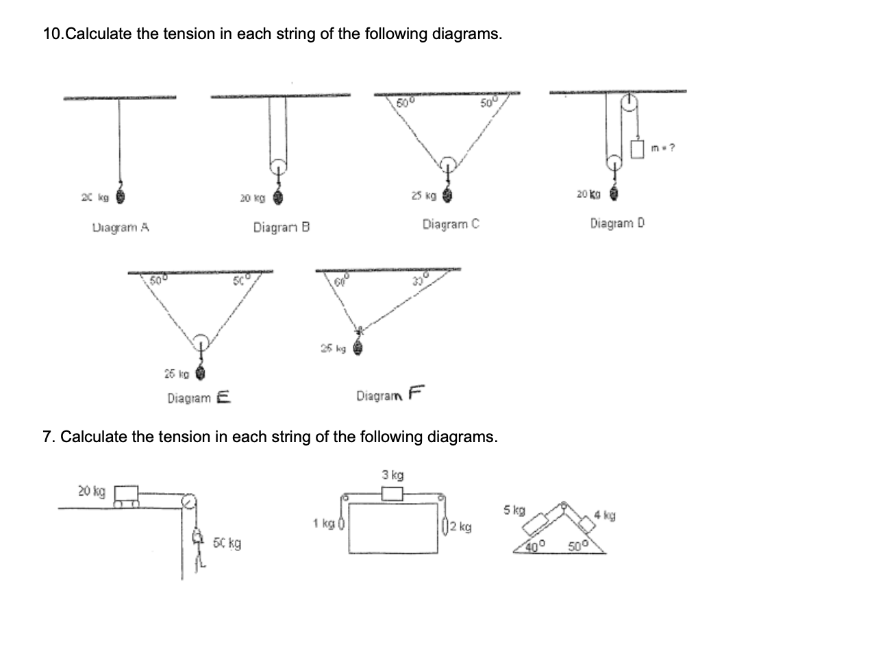 Solved 10. Calculate the tension in each string of the | Chegg.com
