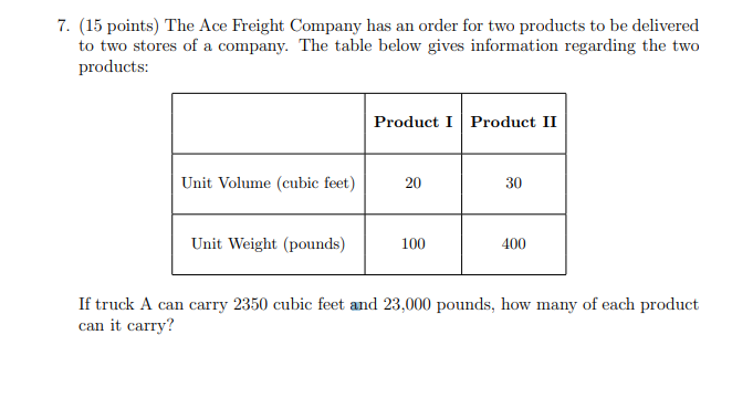 Solved 7. (15 points) The Ace Freight Company has an order | Chegg.com