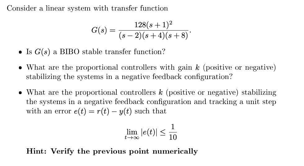 Solved Consider a linear system with transfer function 128(s | Chegg.com