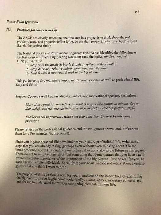 р. Bonus Point Question f8 Priorities for Success in | Chegg.com
