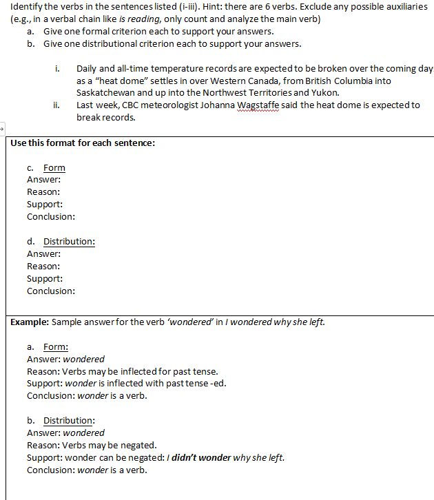 Identify the verbs in the sentences listed (i-iii). | Chegg.com