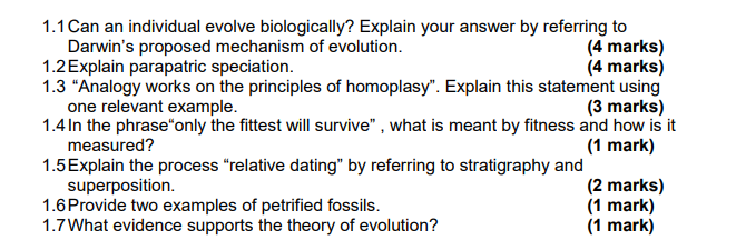 Solved 1.1 Can an individual evolve biologically? Explain | Chegg.com
