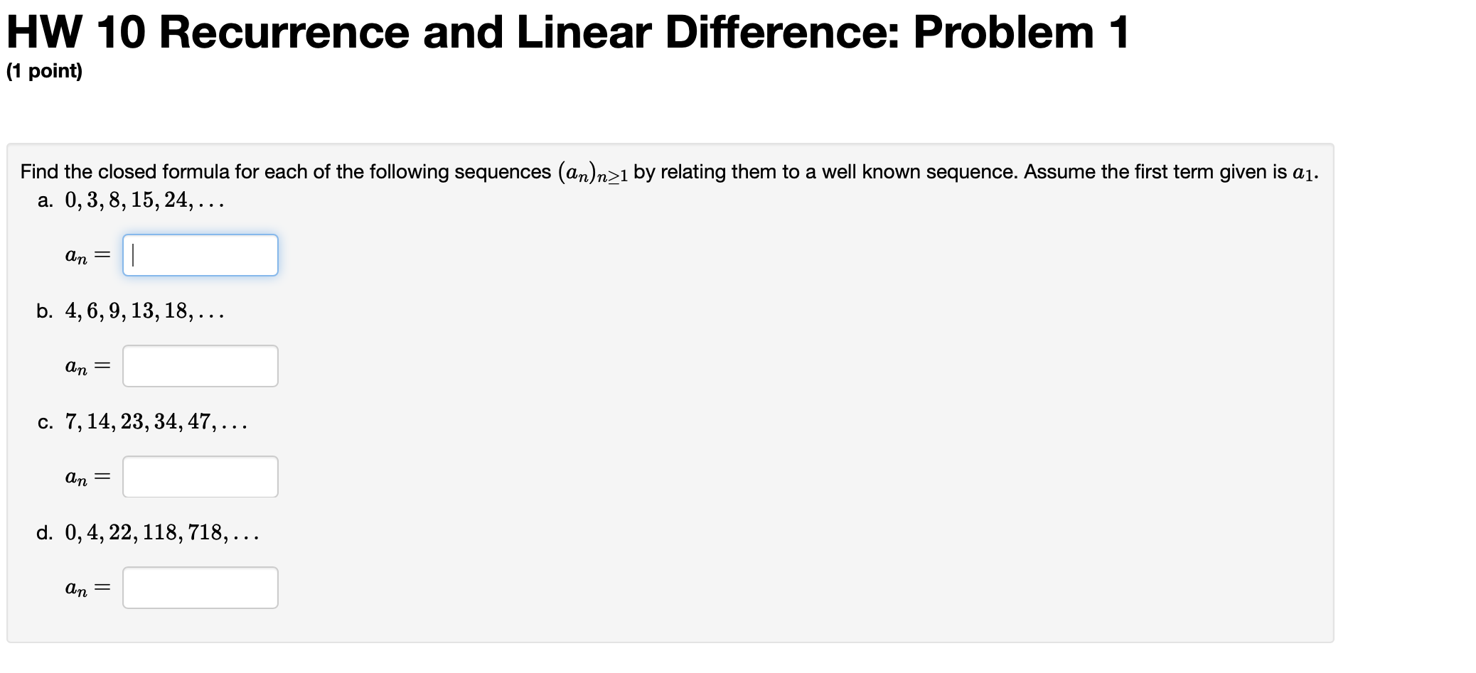 Solved HW 10 Recurrence and Linear Difference: Problem 1 (1 | Chegg.com