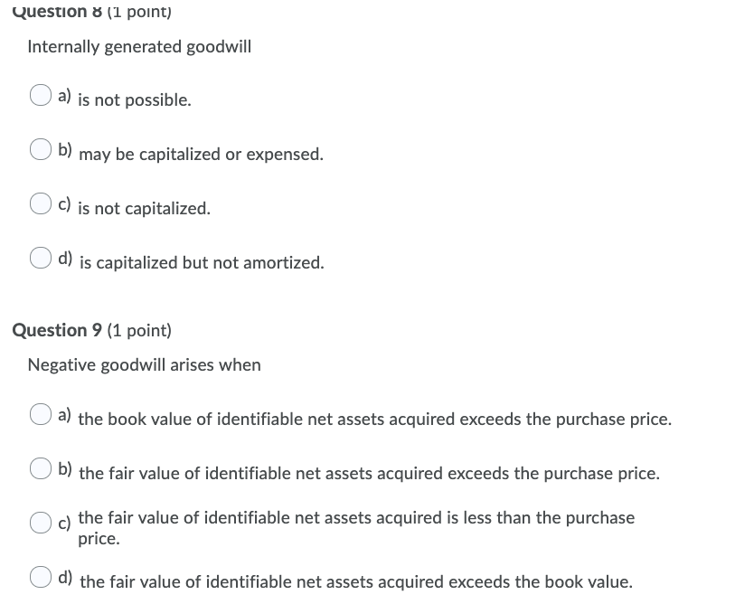 Solved Question 8 (1 point) Internally generated goodwill a) | Chegg.com