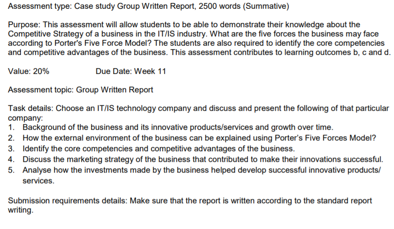 Solved Assessment type: Case study Group Written Report, | Chegg.com
