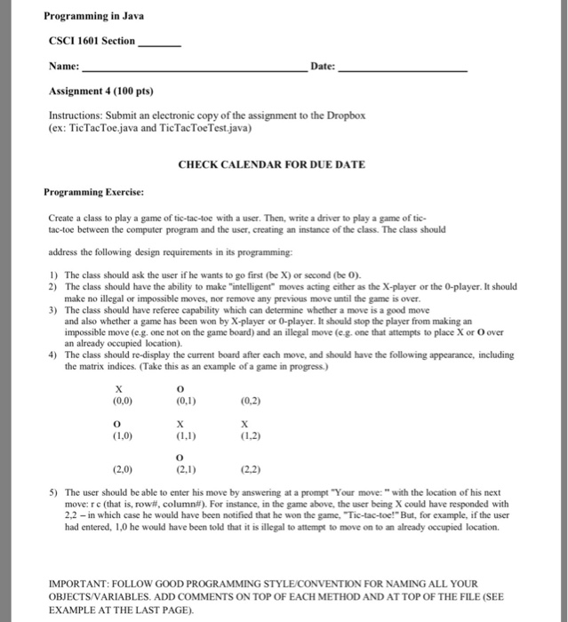 Solved Programming in Java CSCI 1601 Section Name: Date: | Chegg.com