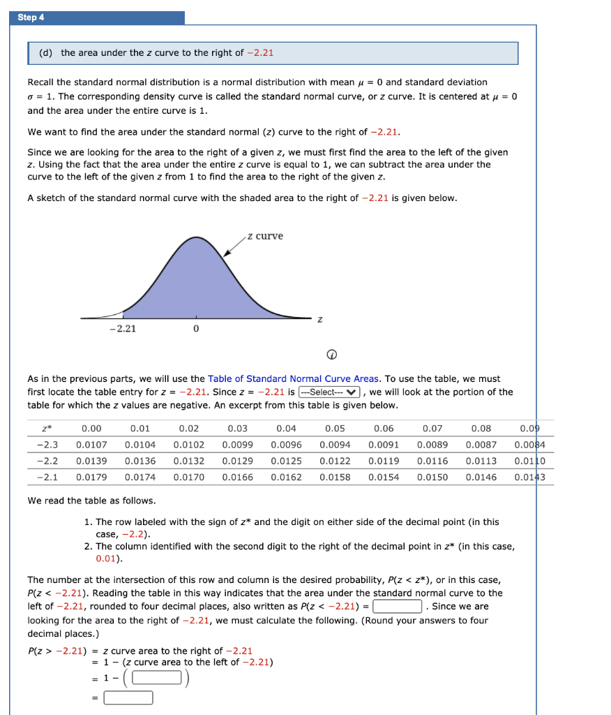 Solved Step 4 (d) the area under the z curve to the right of | Chegg.com