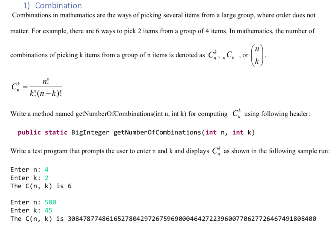Solved 1) Combination Combinations in mathematics are the | Chegg.com