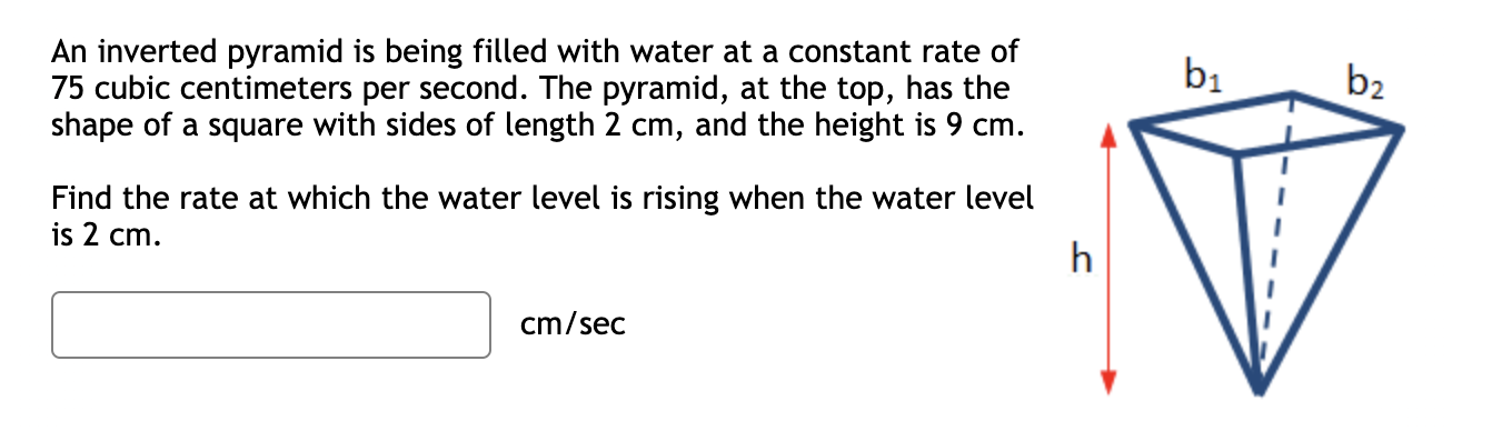 Solved An inverted pyramid is being filled with water at a | Chegg.com