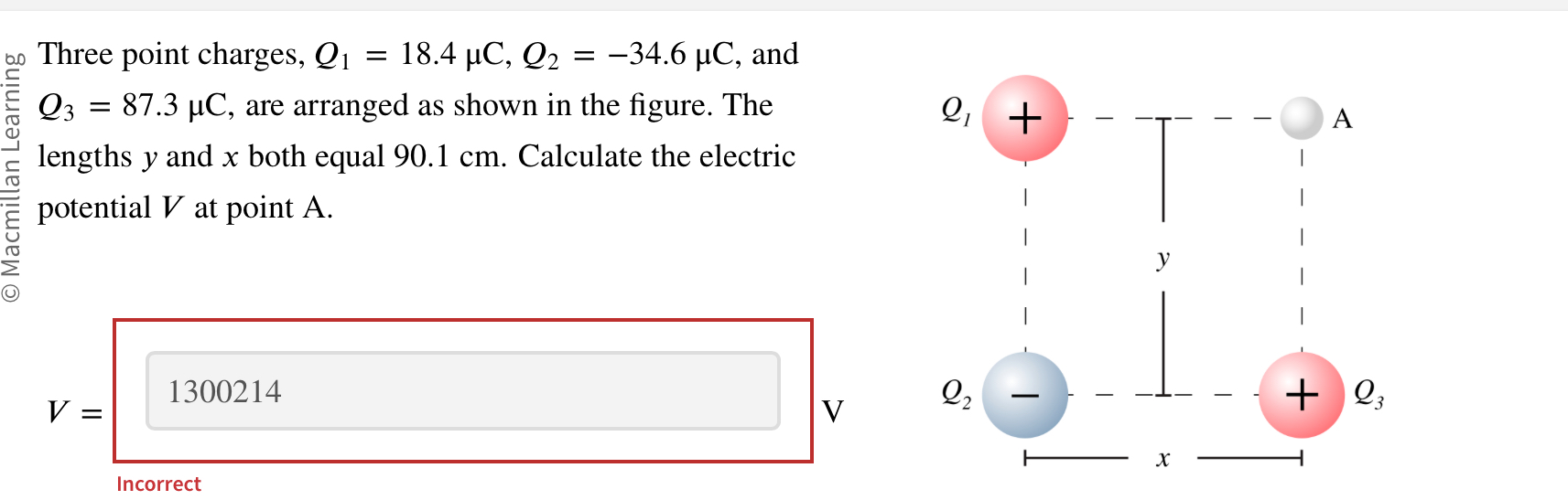 Solved Three point charges, Q1=18.4μC,Q2=−34.6μC, and | Chegg.com