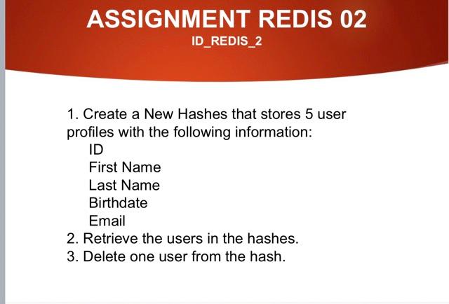 Solved ASSIGNMENT REDIS 02 ID_REDIS_2 1. Create a New Hashes | Chegg.com
