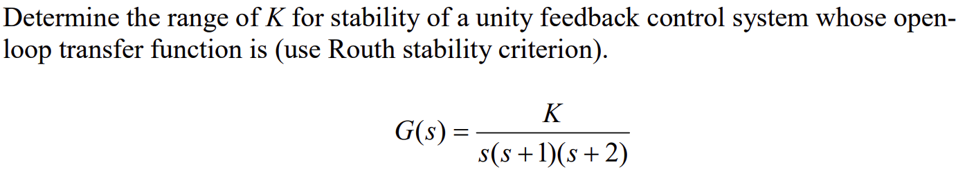 Solved Determine the range of K for stability of a unity | Chegg.com
