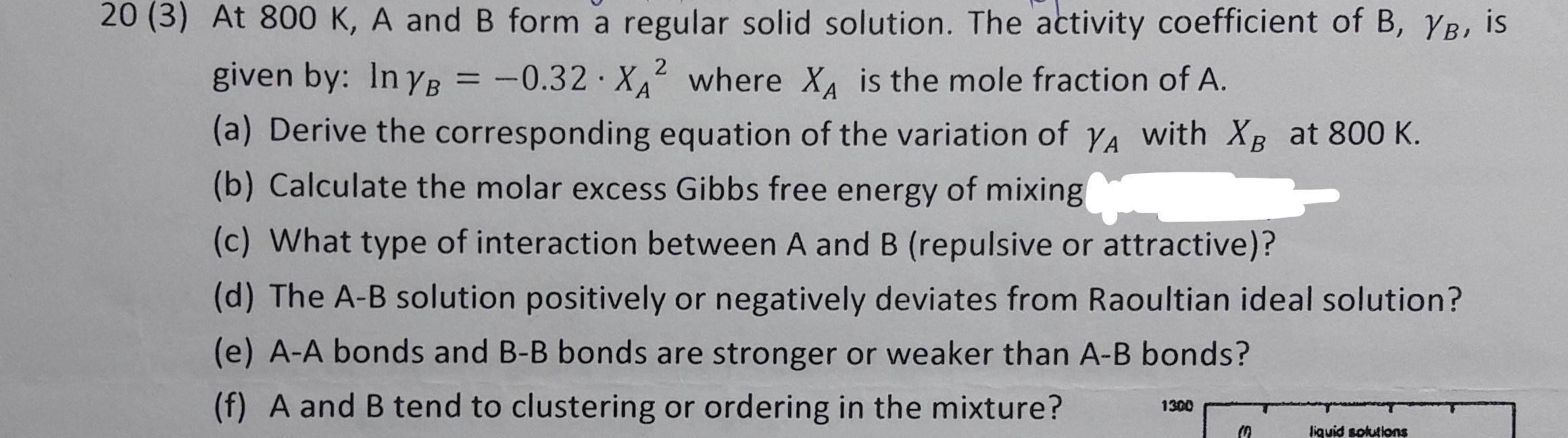 Solved 20 (3) At 800 K, A and B form a regular solid | Chegg.com