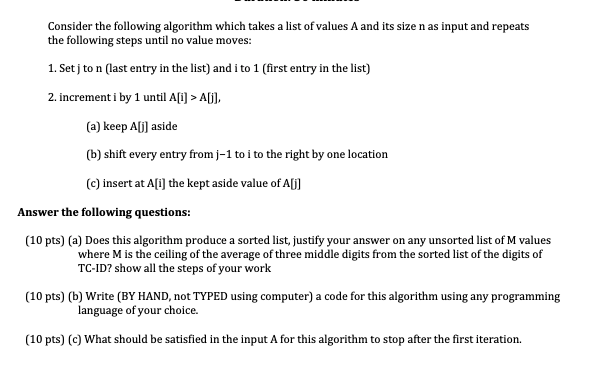 Solved Consider the following algorithm which takes a list | Chegg.com
