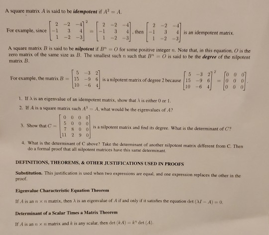 Solved A square matrix A is said to be idempotent if A' = A. | Chegg.com