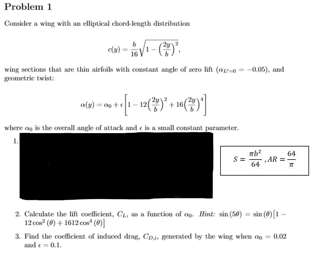 Consider a wing with an elliptical chord-length | Chegg.com