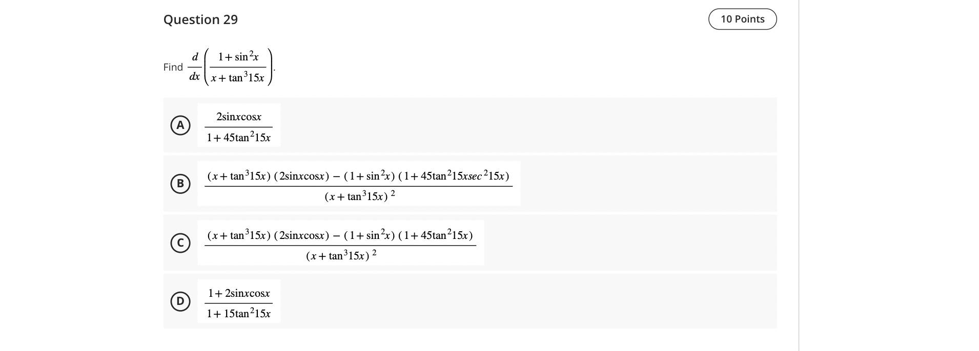 Solved Find ﻿fraction numerator d over denominator d x end | Chegg.com