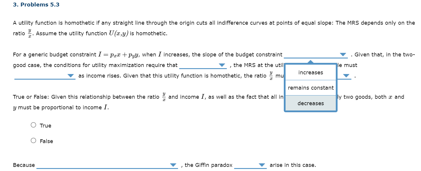 Solved A utility function is homothetic if any straight line | Chegg.com