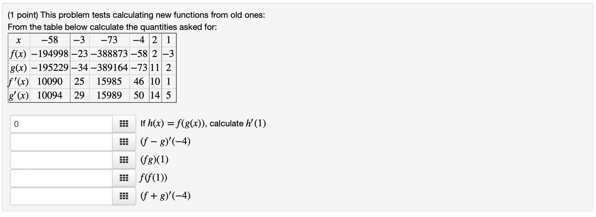 Solved х (1 point) This problem tests calculating new | Chegg.com