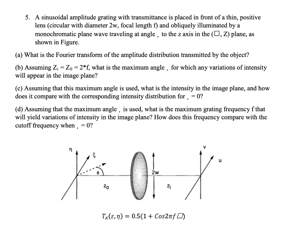 5. A sinusoidal amplitude grating with transmittance | Chegg.com