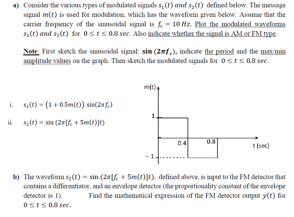 Solved a) Consider the various types of modulated signals | Chegg.com