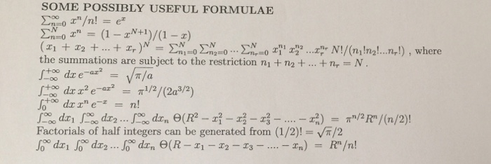 SOME POSSIBLY USEFUL FORMULAE the summations are | Chegg.com