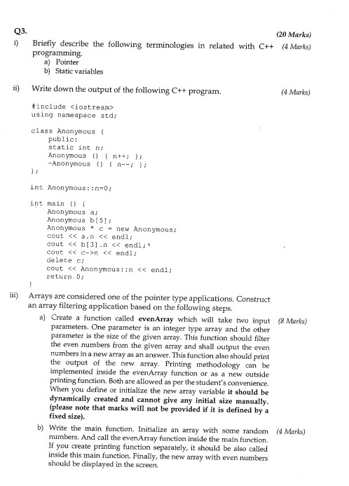 Solved Q3. (20 Marks) i) Briefly describe the following | Chegg.com