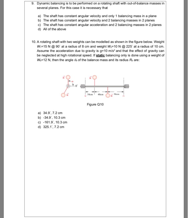 Solved 9. Dynamic balancing is to be performed on a rotating | Chegg.com