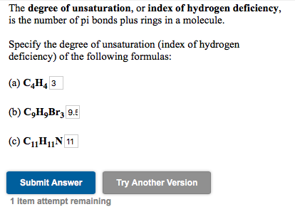 Solved The degree of unsaturation, or index of hydrogen | Chegg.com