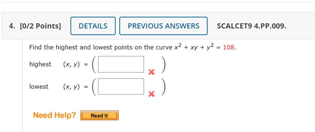 Solved Find the highest and lowest points on the curve x2 + | Chegg.com