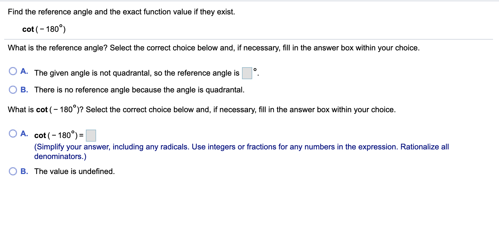 Solved Find the reference angle and the exact function value | Chegg.com
