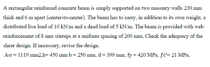 Solved A rectangular reinforced concrete beam is simply | Chegg.com