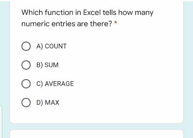 Solved Which function in Excel tells how many numeric | Chegg.com