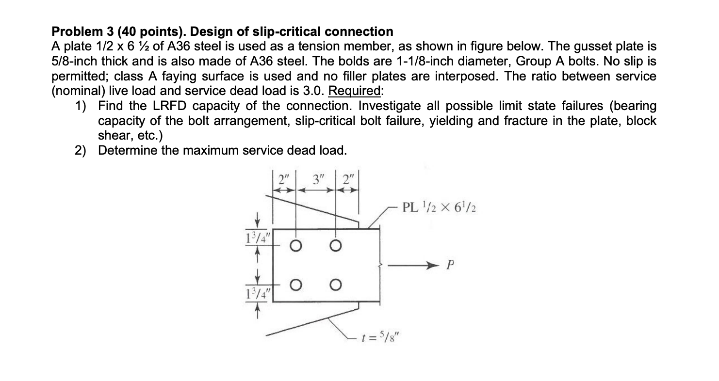 Solved Problem 3 (40 points). Design of slip-critical | Chegg.com