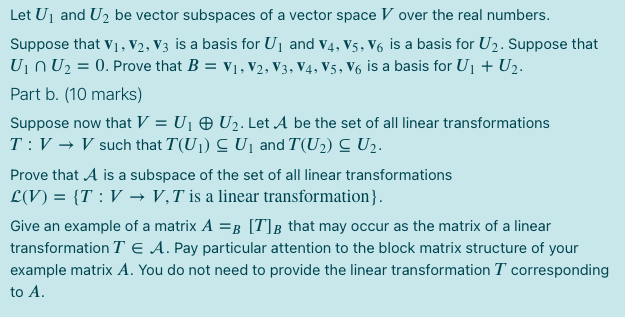 Solved Let U, and U2 be vector subspaces of a vector space V | Chegg.com