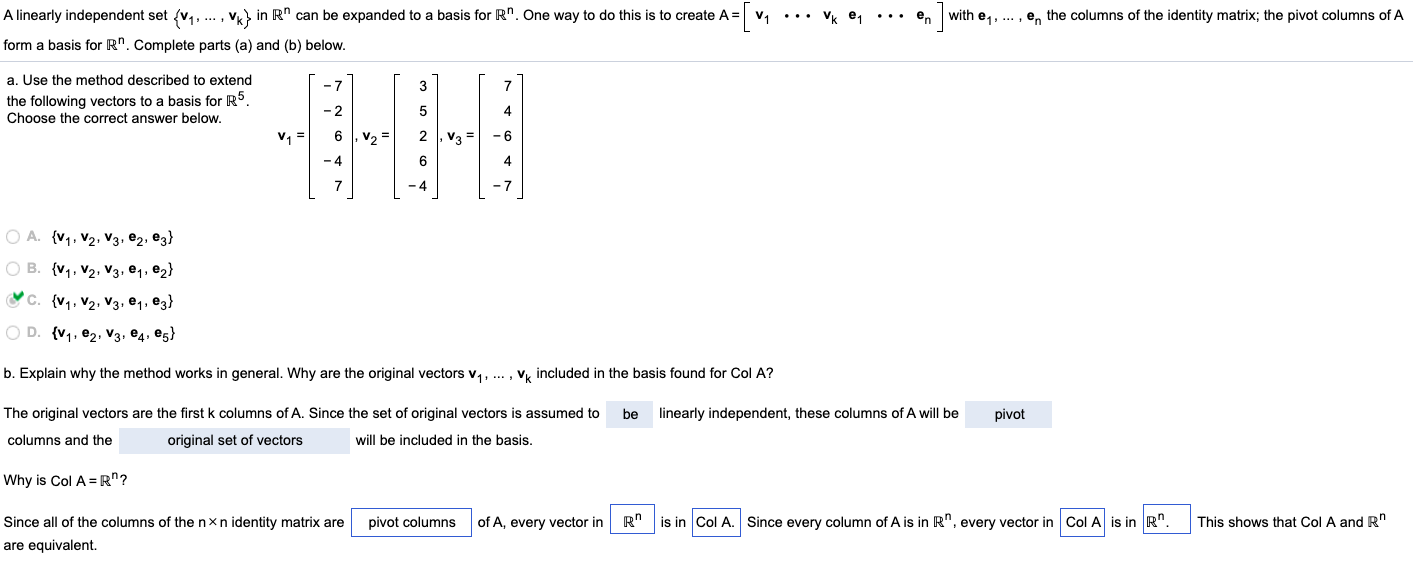 Solved V1... Ve1 en with e, ..., e, the columns of the | Chegg.com