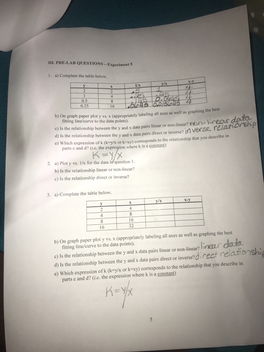 Solved III. PRE-LAB QUESTIONS -Experiment 5 I. a) Complete | Chegg.com