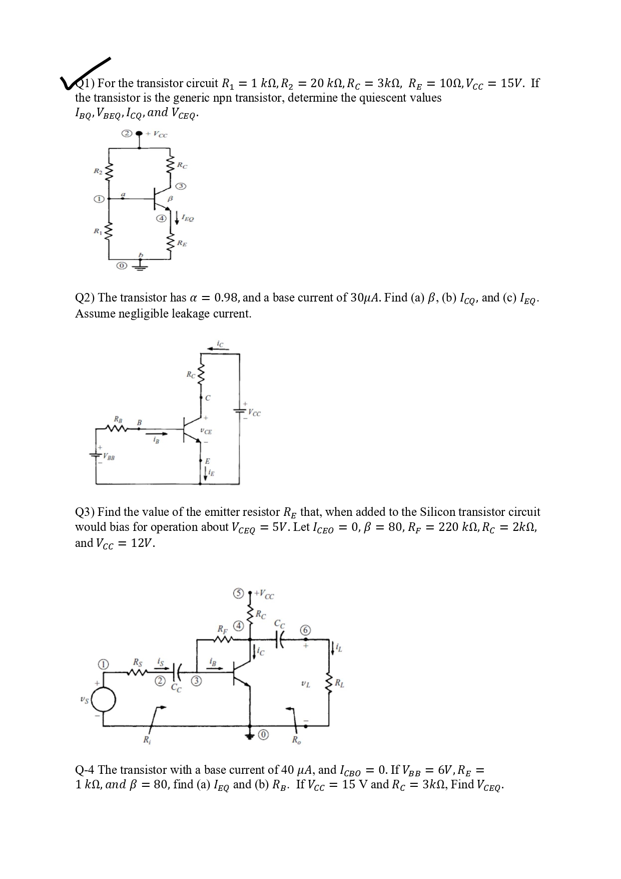 Solved (1) For the transistor circuit | Chegg.com