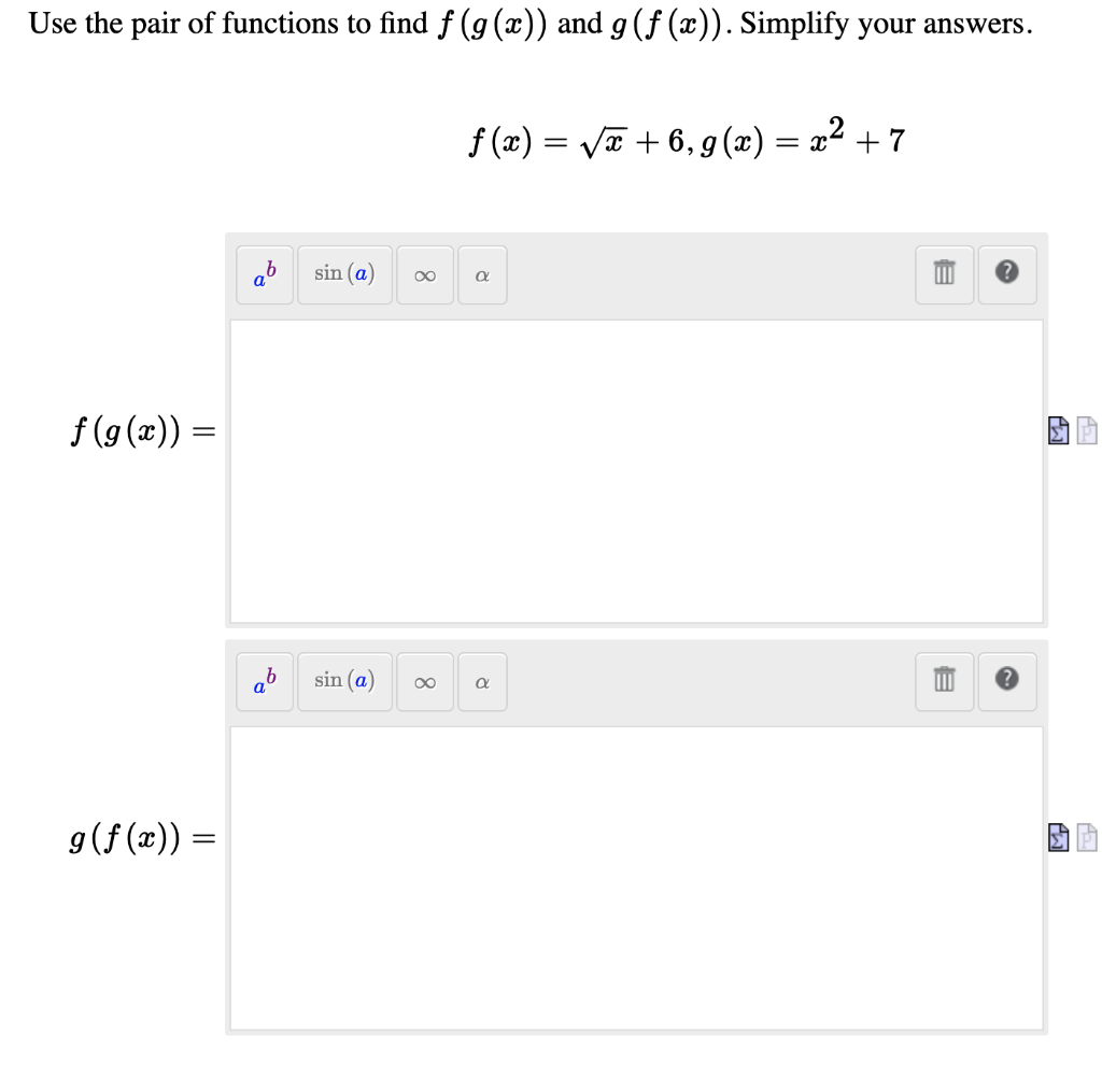 Solved Use the pair of functions to find f (g(x)) and g(f | Chegg.com