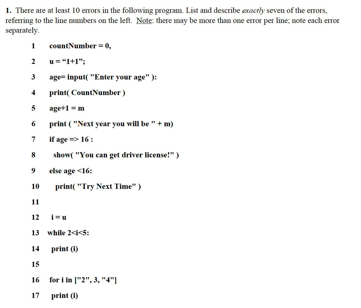 Solved There are at least 10 errors in the following | Chegg.com