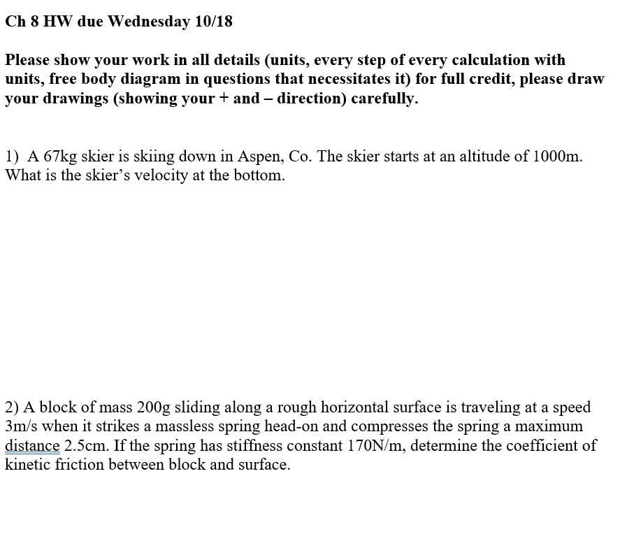 Solved Ch 8 HW due Wednesday 10/18 Please show your work in | Chegg.com