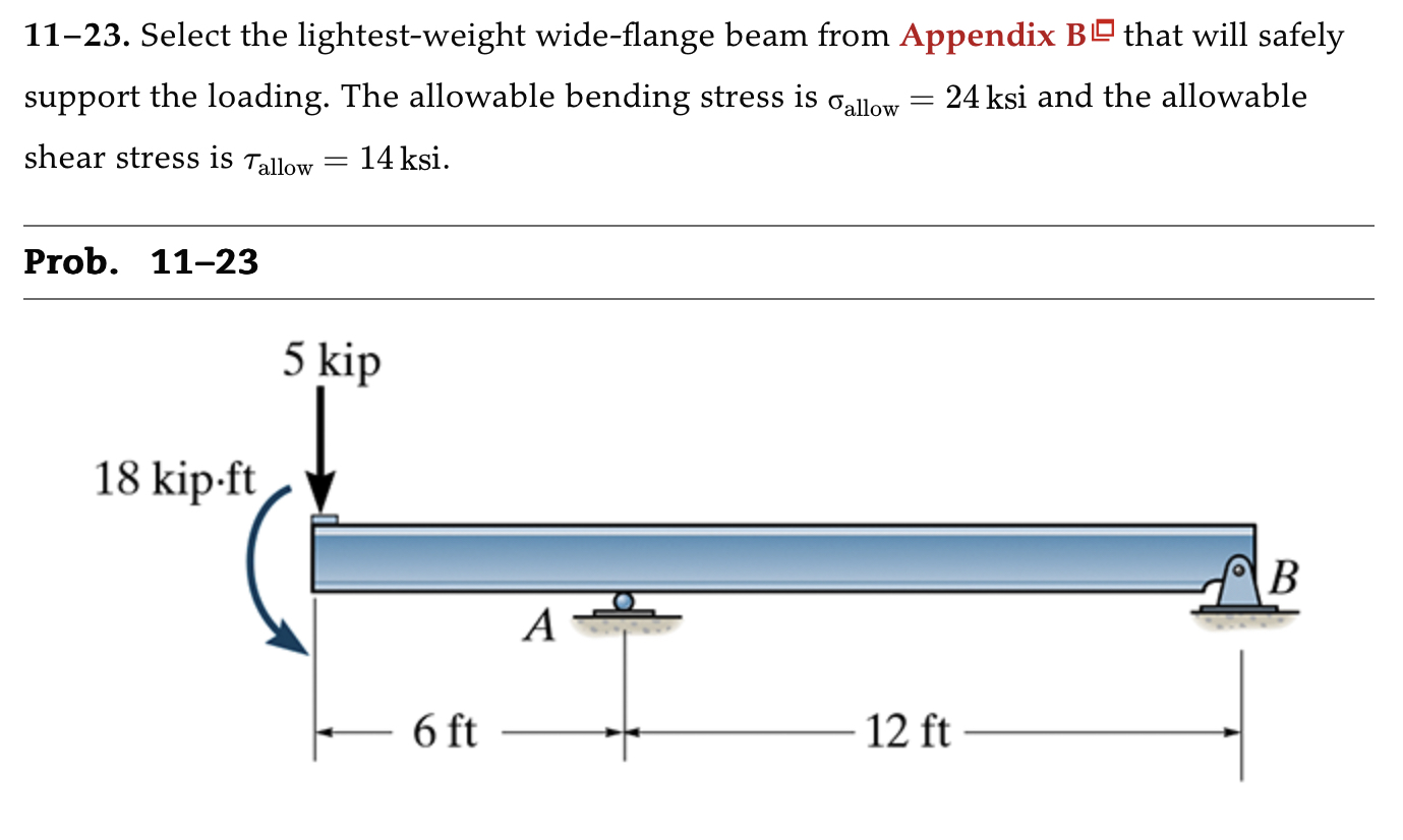 Solved 11-23. Select the lightest-weight wide-flange beam | Chegg.com
