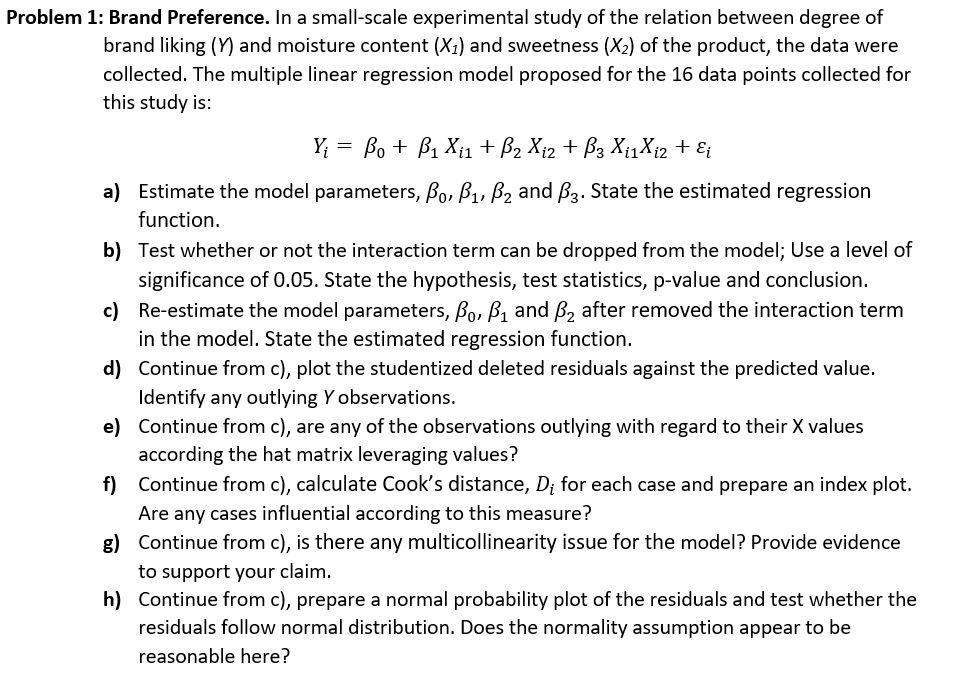 Problem 1: Brand Preference. In a small-scale | Chegg.com