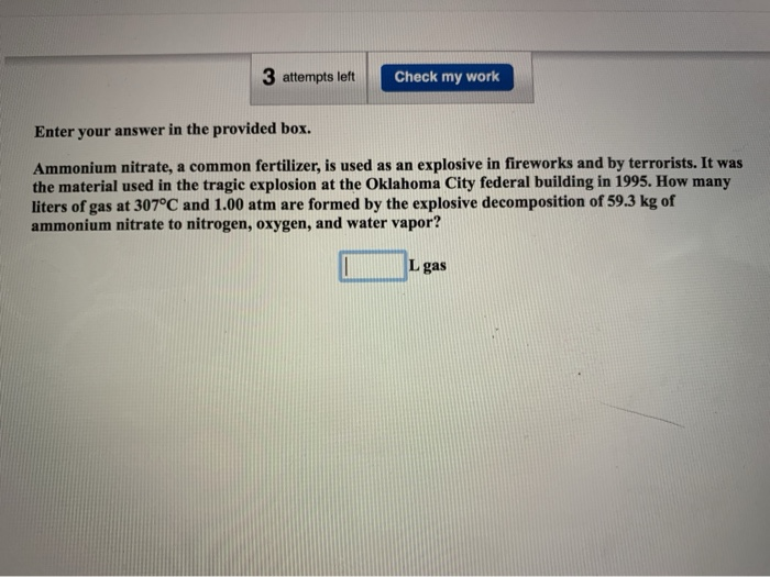 Solved 3 attempts let Check my work Enter your answer in the | Chegg.com